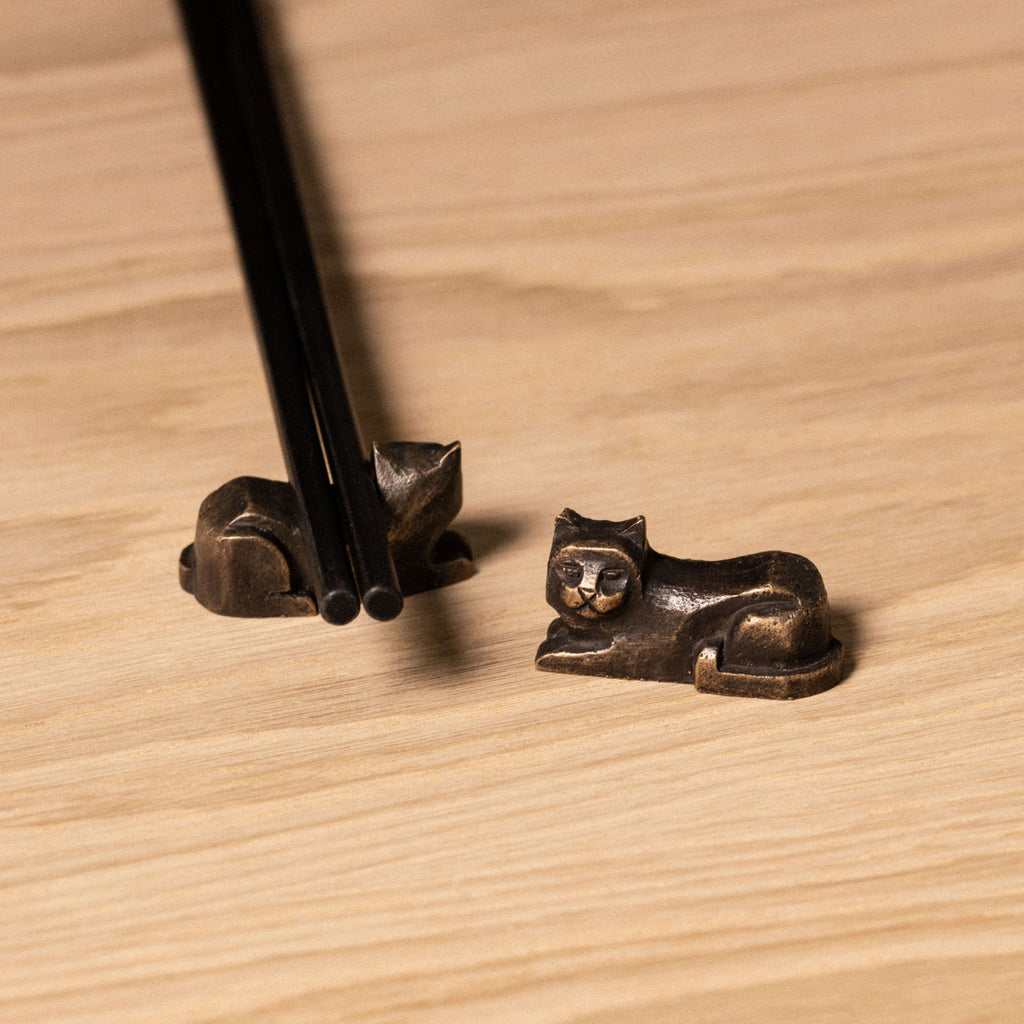 Cat Chopstick Rest | Handmade Bronze Home Accessory – G W Lunt